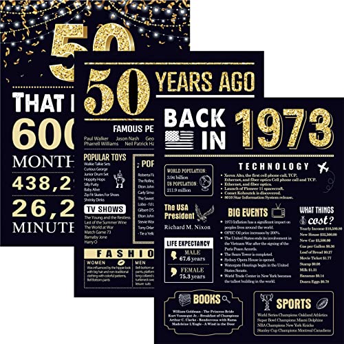 50 Years Ago 50th Birthday Wedding Anniversary Poster 3 Pieces 11 x 14 70s Party Decorations Supplies Large Sign Home Decor for Men and Women ( Back in 1973 - 50 Years)