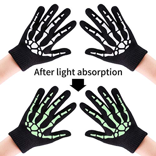 Cooraby 3 Pairs Kids Skeleton Touchscreen Gloves Halloween Glow in The Dark Full Finger Skull Bone Gloves