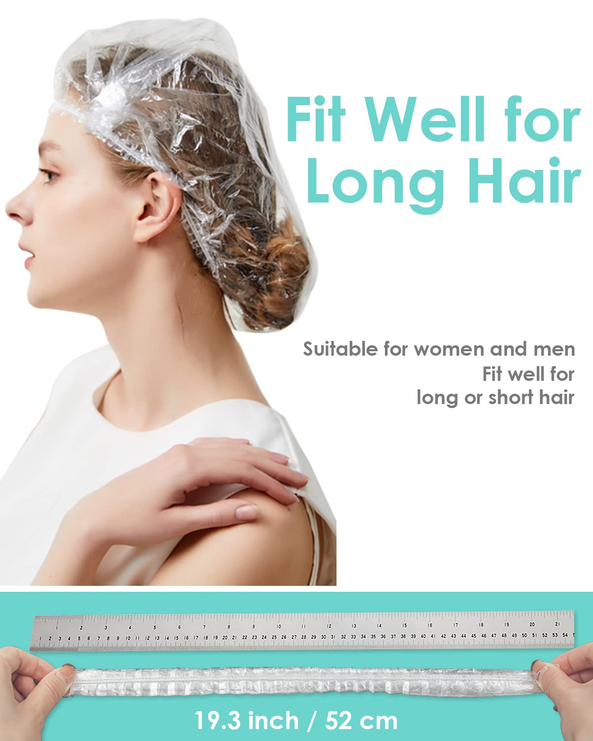 Auban 50 PCS Shower Cap Disposable,Bath Caps Larger Thick Clear Waterproof Plastic Elastic Hair Bath Caps For Women Hotel Travel Essentials Accessories Deep Conditioning Hair Care(19.3")