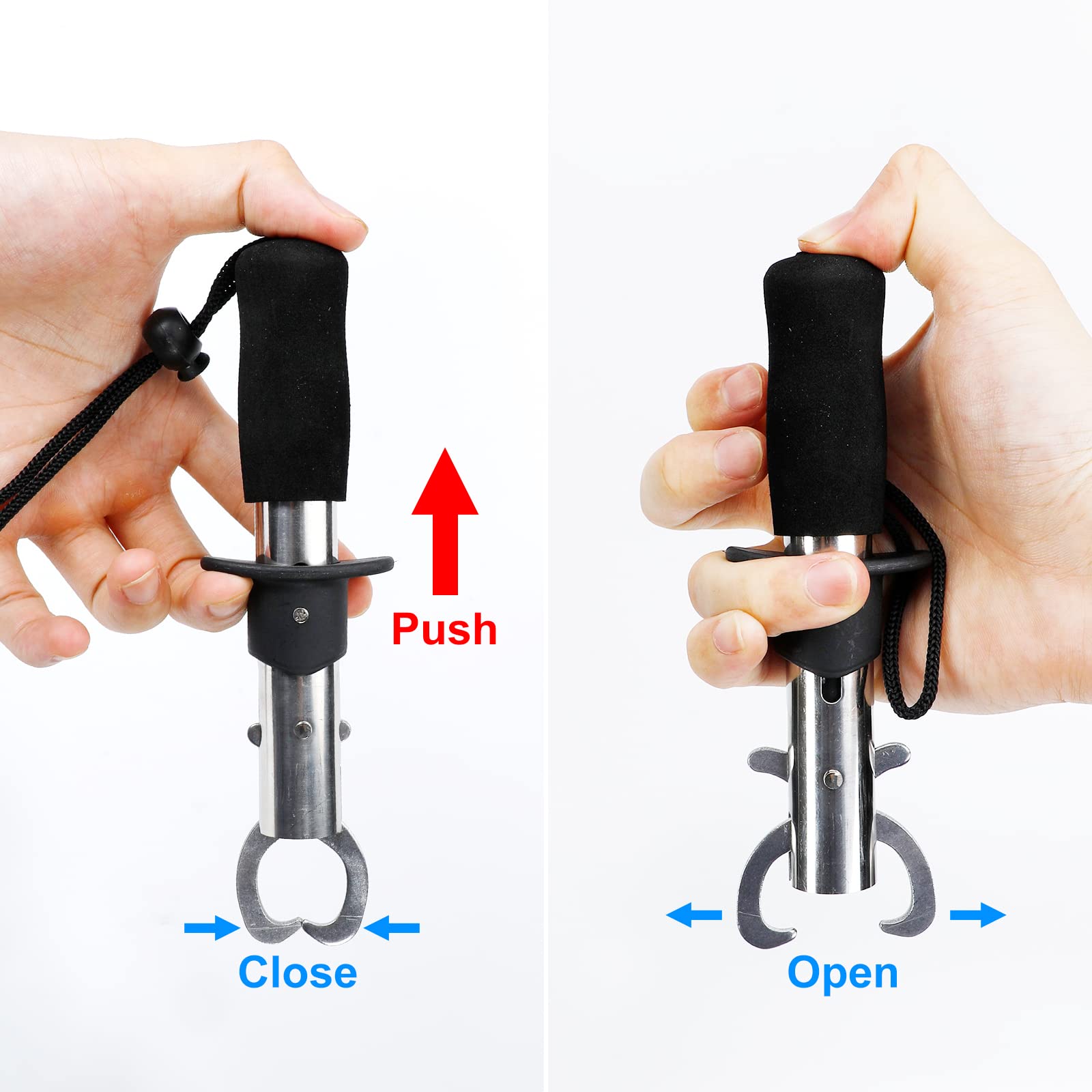 2-Pack Straight Handle T-Shaped Fish Lip Gripper Fish Catcher Stainless Steel Tool Fishing Gift Tackle, Black