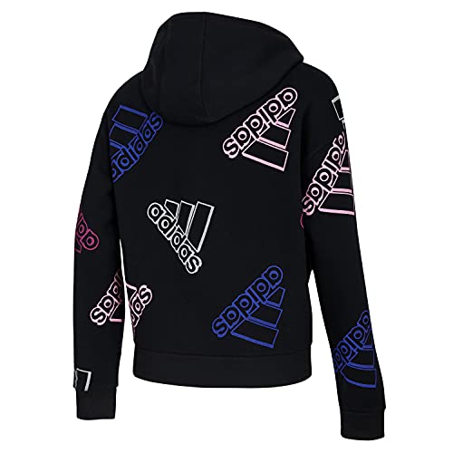 adidas girls Allover Print Fleece Hoodie Hooded Sweatshirt, Black With Purple, Medium US