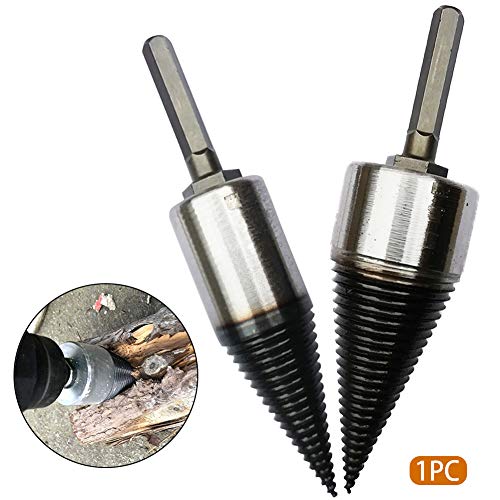 32/42mm Wood Splitting Drill Bit, Black Carbon Steel Hex Shank Screw Splitting Cone Twist Firewood Drill Bit, for Family, Outdoor, Camping, Farm (42mm)