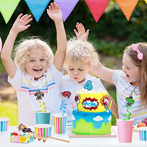 25pcs Spider Party Favors Reusable Drinking Straws, 10 Designs Amazing Friends Birthday Party Supplies with 2 Cleaning Brush