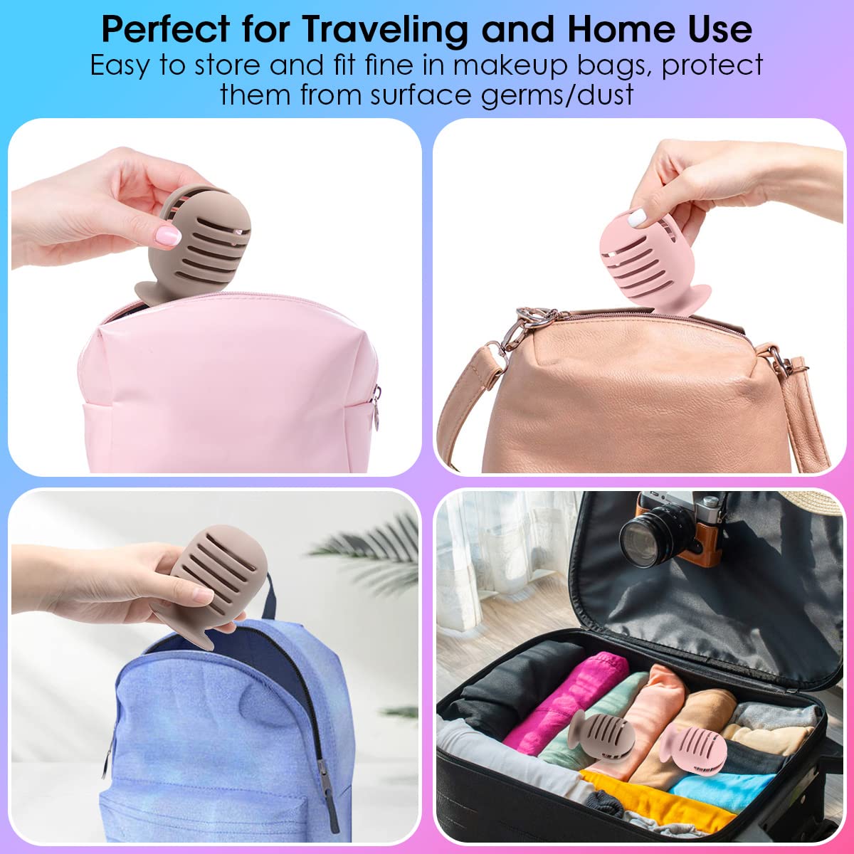 2Pack Makeup Sponge Holder,Silicone Beauty Blender Holder Case for Travel,Suctioned Drying Stand Makeup Sponges Protective Carrying Case Holders Organizer for Makeup Portable Soft-Pink,Khaki