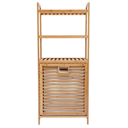 46.9'' Tilt Out Laundry Hamper, 3-Tier Bamboo Laundry Hamper Cabinet Floor Stand Bathroom Storage Shelf Cabinet Clothes Organizer Laundry Shelf for Laundry Room Bathroom Bedroom