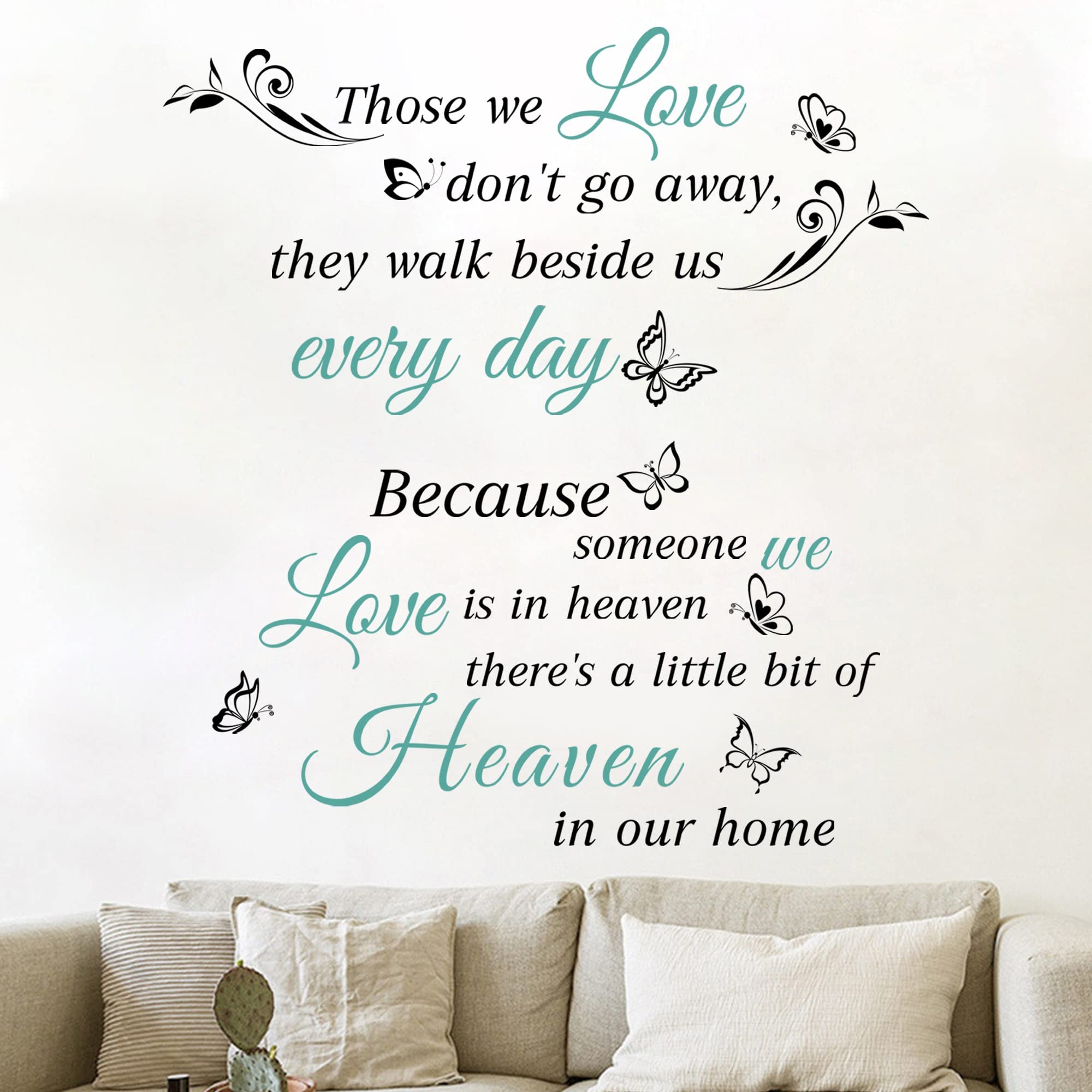 Quotes Saying Wall Decals Because Someone We Love is in Heaven Decal Peel and Stick Lettering Words Wall Stickers Memory Wall Decals Vinyl Inspirational Religious Wall Decal For Home Family Room Decor