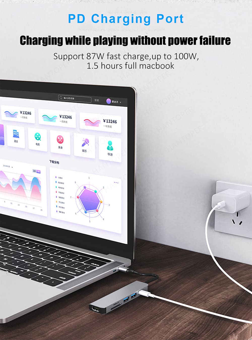 USB C Hub, VR robot 6 in 1 USB C to HDMI Adapter Splitter with Type-C PD Charging Port, 2 USB Ports, SD/TF Card Reader, 4K HDMI Video,USB Dongle Docking Station, Compatible with PC Laptop, Mac Pro