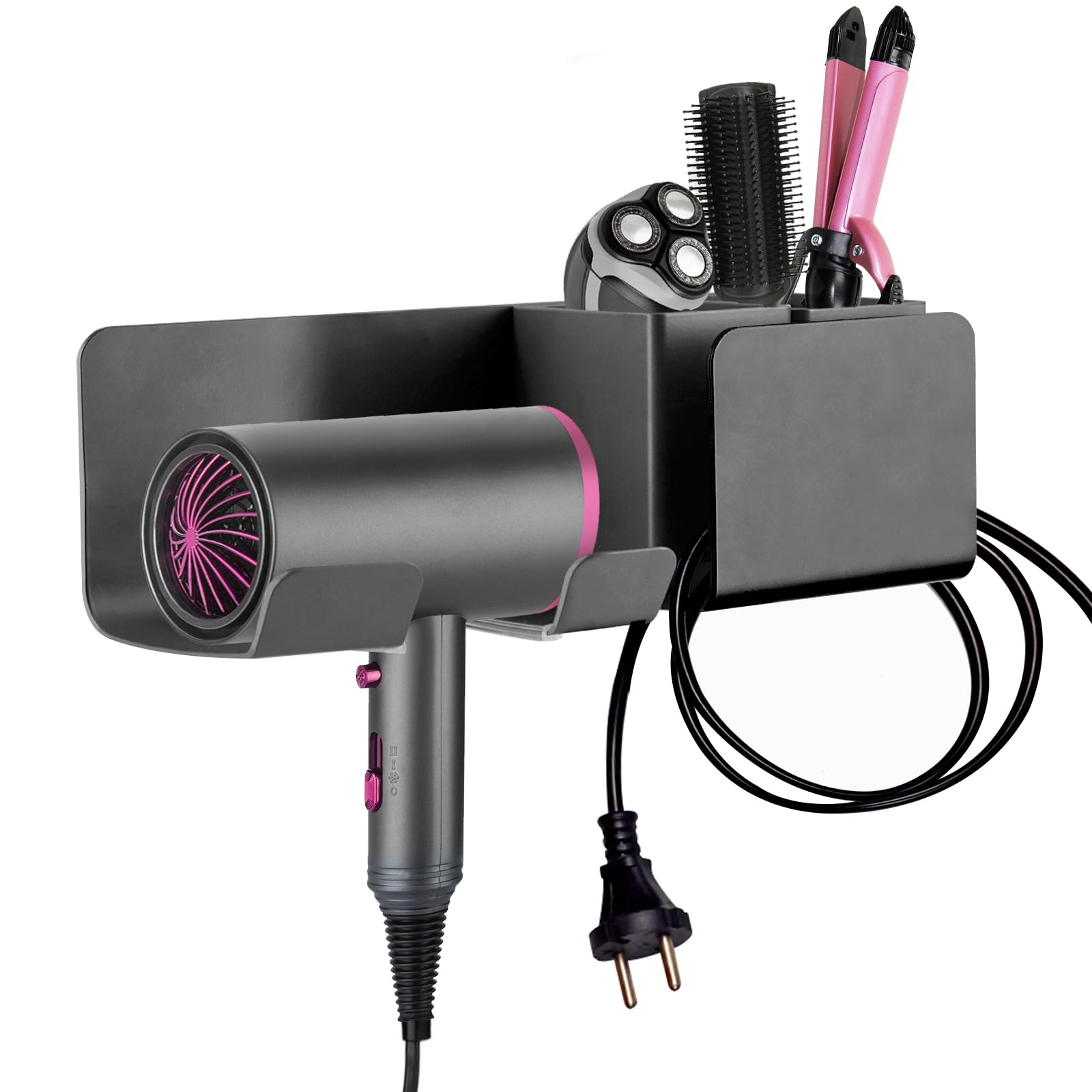7WJUIRE Hair Dryer Holder Wall Mounted Universal Hair Dryer Holder,Self Adhesive Blow Dryer Holder Compatible with Most Hair Dryers for Bathroom,Gray