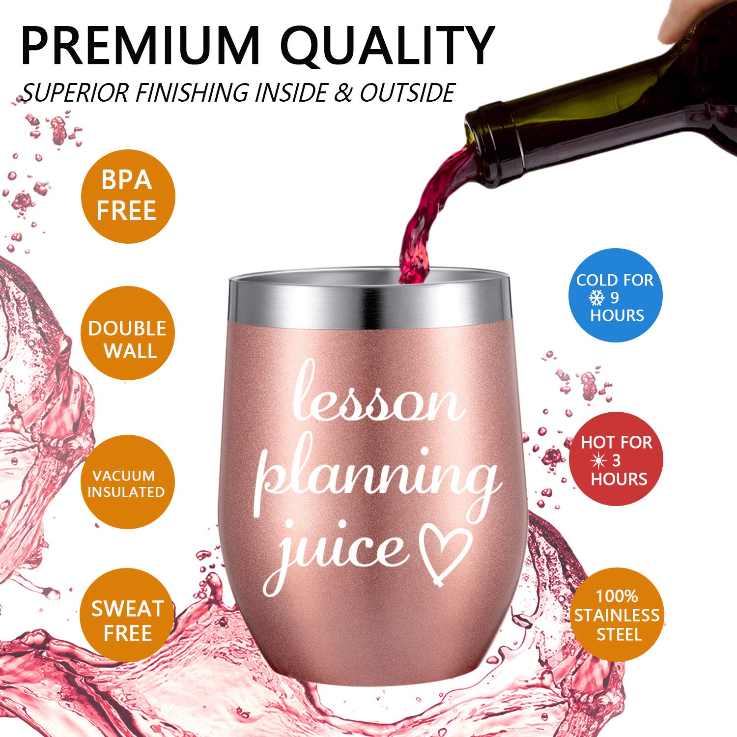 2 Pack Funny Teacher Gift Sippy Cup Lesson Planning Juice Personalized Christmas Thanksgiving Teacher Appreciation Gift for Professor Teaching Assistant, 12 oz Wine Tumbler