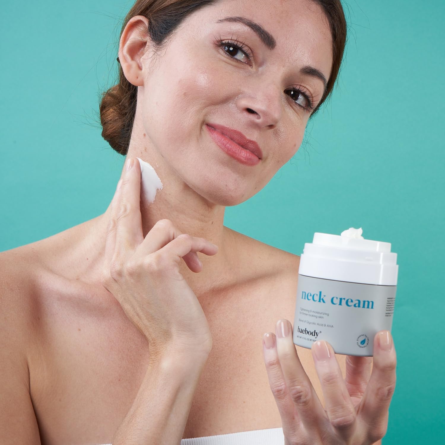 Baebody Firming Neck Cream with AHAs, CoQ10, Glycolic Acid, Green Tea for Sagging Skin, Fine Lines, Wrinkles, 1.7 Fl Oz