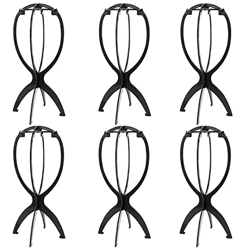 XINMEIFA 6 Pack Wig Stand Portable Wig Holder 14.2 Inches Wig Holder for Multiple Wigs (Black)