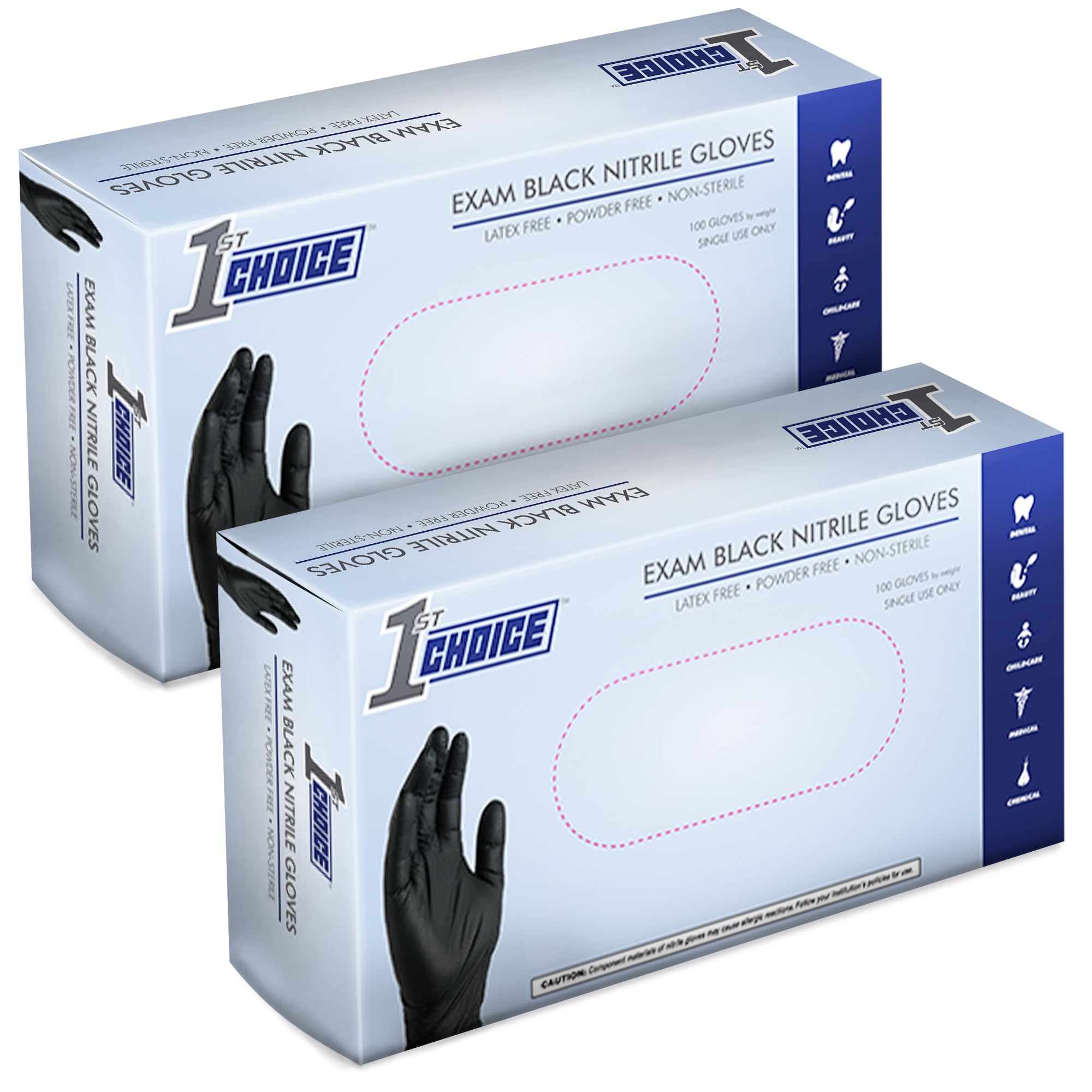 1st Choice Black Nitrile Gloves 2 Boxes of 100 Large Gloves Disposable Latex Free - Exam Grade Black Gloves for Cooking - 3mil