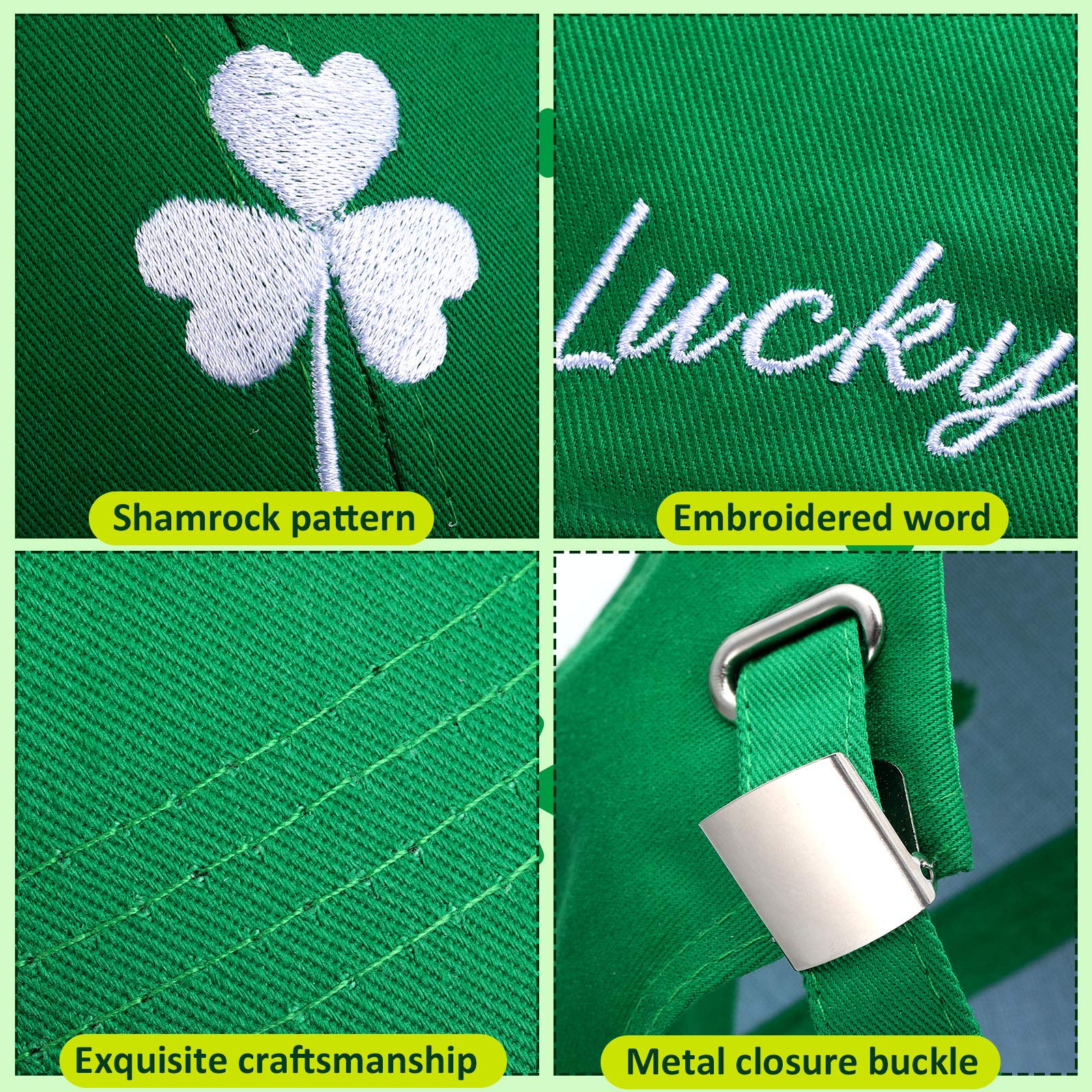 2 Pieces St. Patrick's Day Hat Shamrock Baseball Cap Accessories Adjustable Clover Caps for Men and Women (Four-Leaf Clover Style)