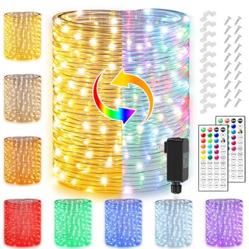 66ft 200LED Rope Lights Outdoor String Lights, 30 Colors+Warm White Outdoor LED Lights Plug in, RGB Color Changing Fairy Lights with Remote Rope Lighting for Camping Garden Patio Party Christmas Décor