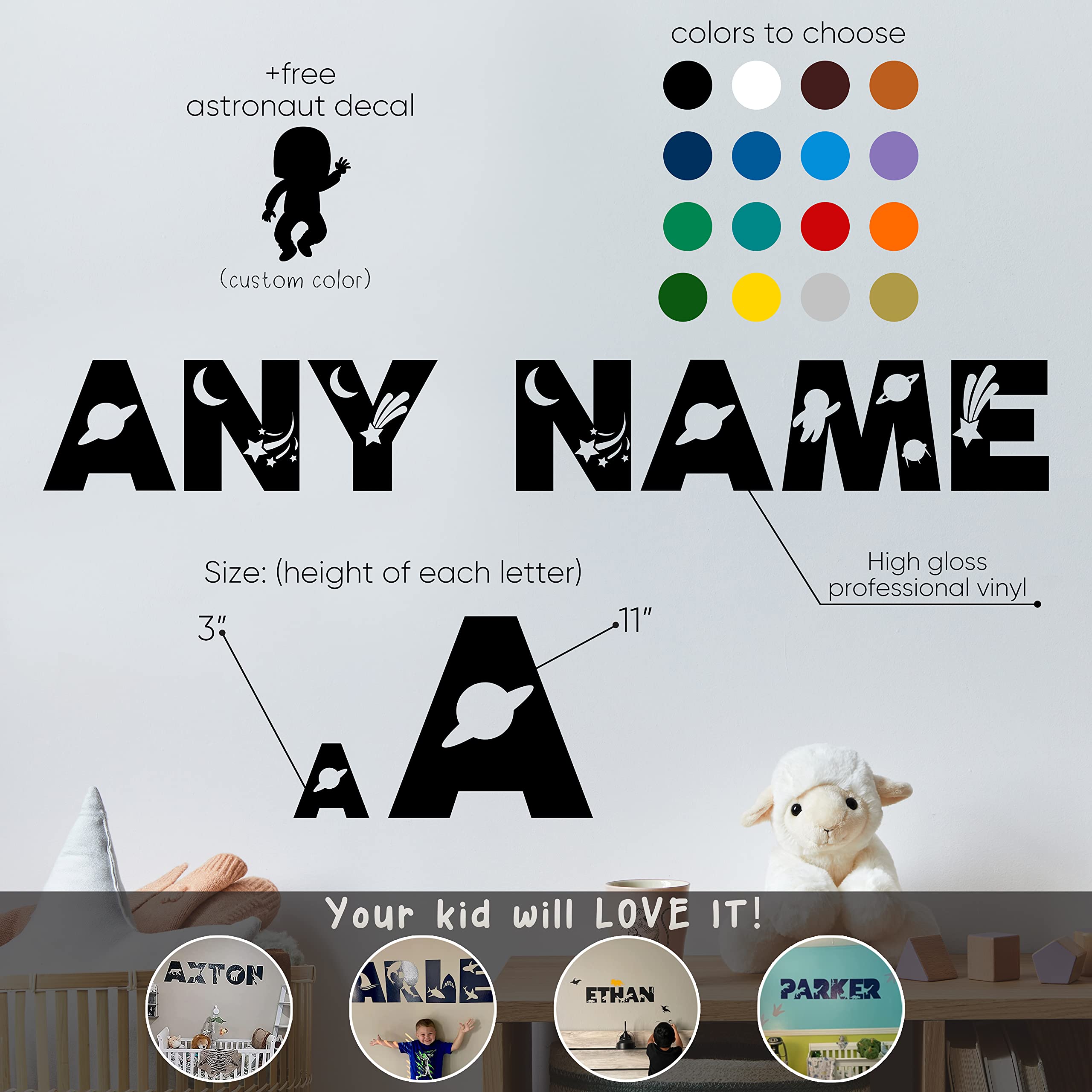 Space Wall Name Decal Custom, Baby Space Theme Nursery, Space Room Decor for Boys, Astronaut Kids Bedroom Decor, Planets Space Theme Bedroom