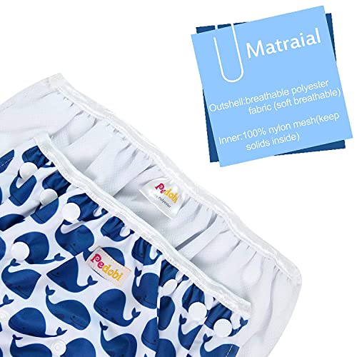 Pedobi Reusable Baby Swim Diapers, Adjustable Diaper Swim for Toddlers 9 Months - 3 Years Old, 3 Pack for Swimming Lessons (Whale Shark Tortoise, Large)