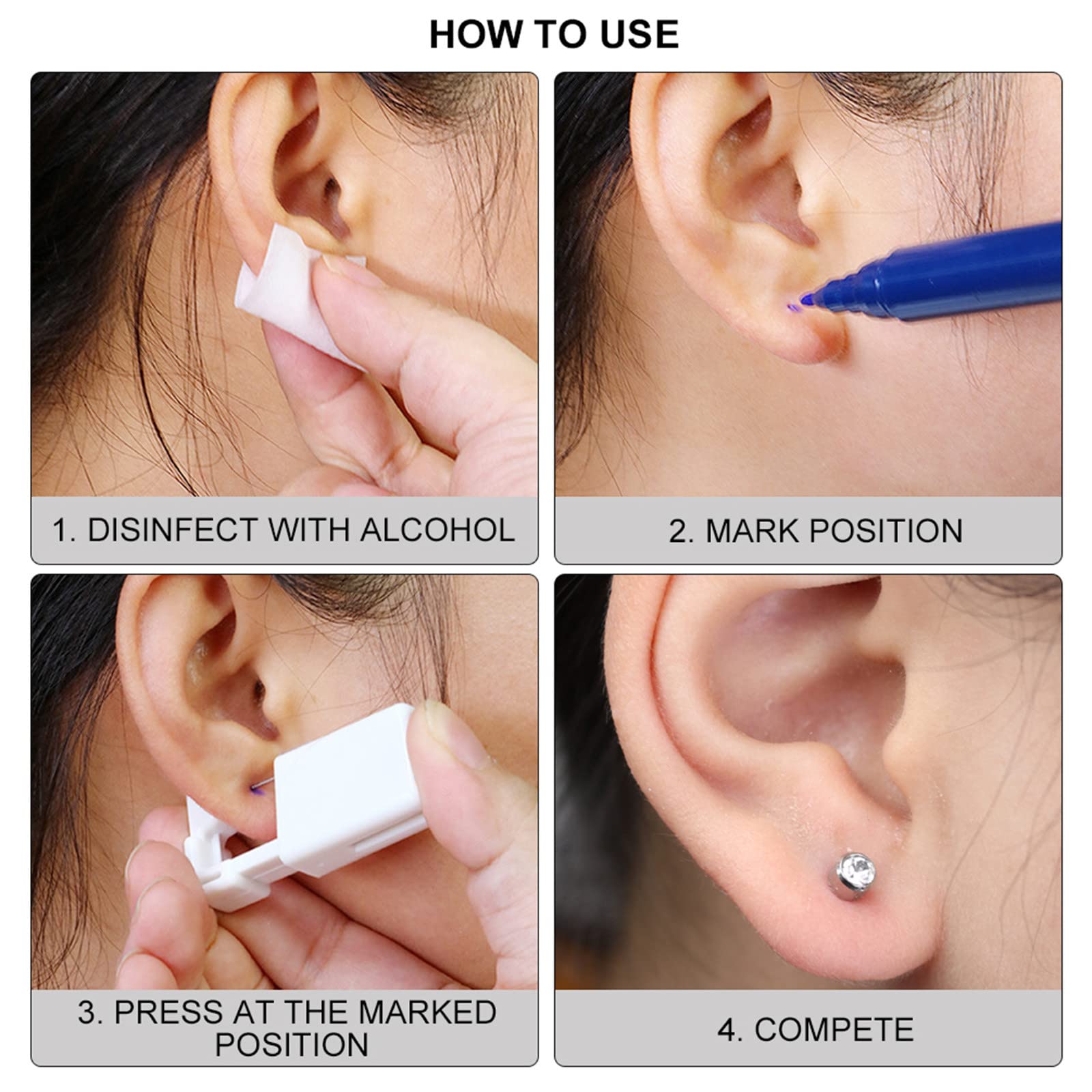 2 Pack Self Ear Piercing Gun Earring Piercing Kit No Pain Easy Use Ear Piercing Gun Kit Tool with Stud For Ears, Nose And Lips