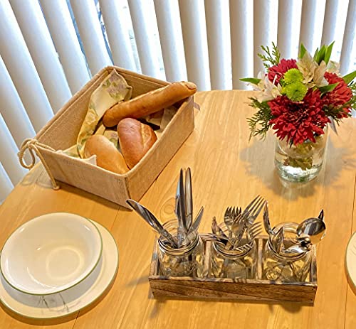 Decorative Basket Rectangular Burlap Fabric Storage Bin Collapsible Organizer for Home, Decor and Gifts (Large 14 x 9.75 x 4 inches)