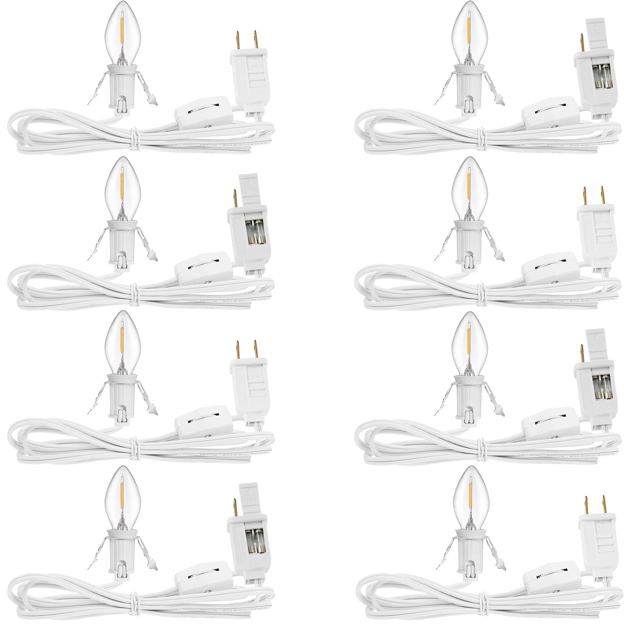 8Pcs Blow Mold Light Kit Replacement with C7 LED Bulb Village Lights, 6FT Blow Mold Cord with Turn ON OFF Switch and 2 Spare Fuses for Halloween Christmas Village House Craft Decorations and Salt Lamp
