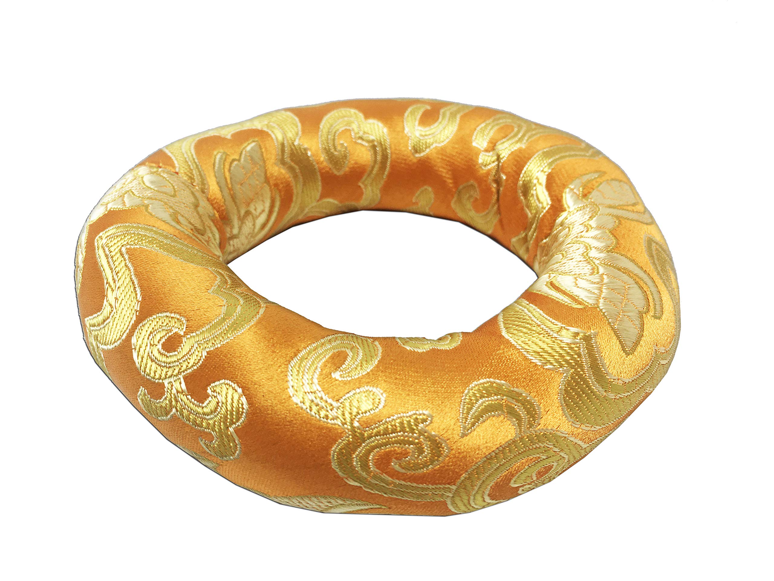 4.5 Inch Orange Color Silk Brocade Ring Cushion Pillow for 3.5 Inch to 6 Inch Tibetan Singing Bowl Hand Made in Nepal