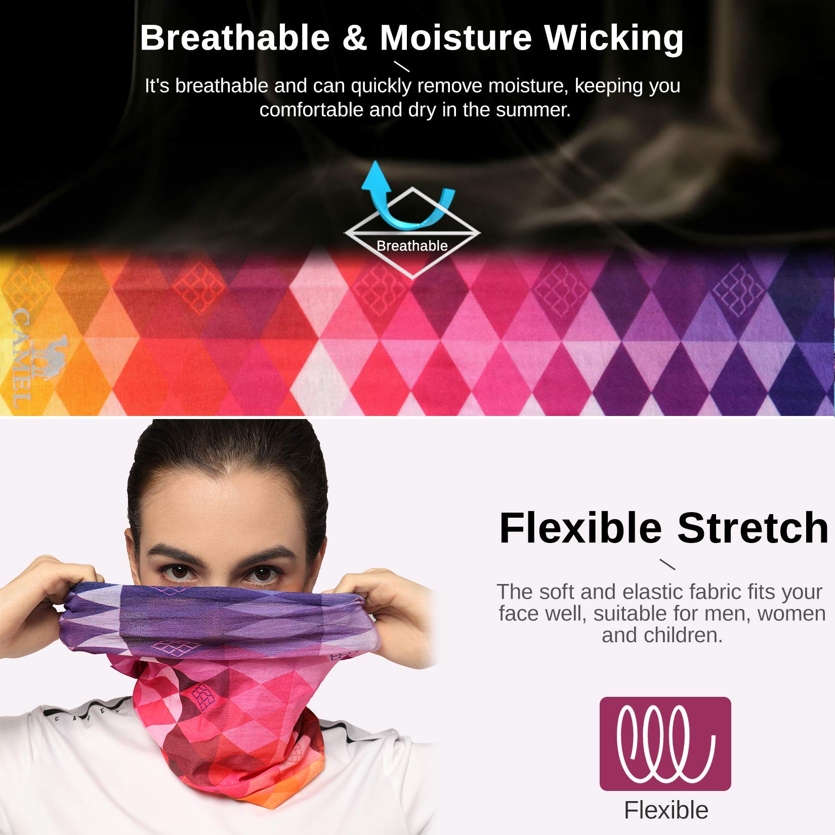 2 Pack Face Mask Reusable Cloth Washable Bandana Dust Mask Neck Gaiter Fabric Fishing Mask Face Cover Scarf Balaclava