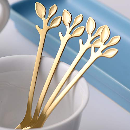AnSaw 20-Piece Set of 4.7" Gold Leaf Mini Coffee & Dessert Spoons, Stainless Steel Demitasse Espresso & Tea Spoons - Perfect for Espresso Lovers