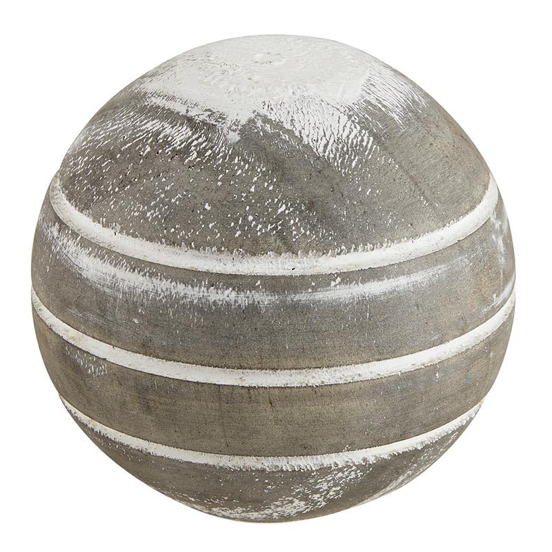 47th & Main Wood Sphere Rustic Decorative Ball Shelf and Table Décor, 4" Diameter, Whitewashed