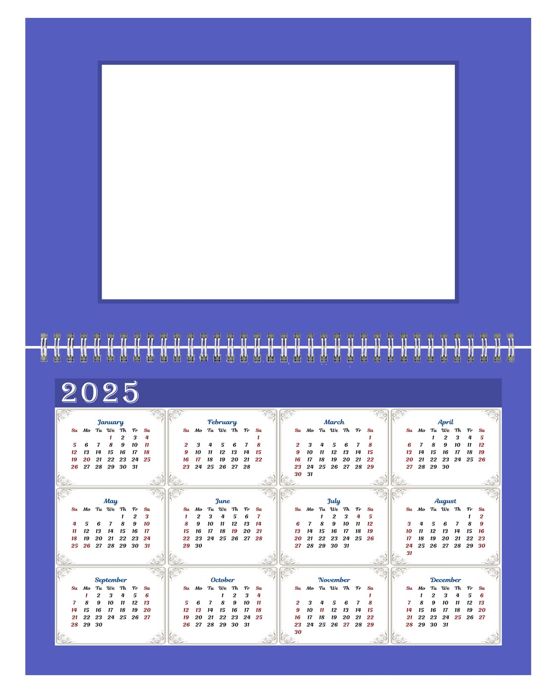 2024 Photo Frame Wall Spiral-bound Calendar (Add Your Own Photos) - 12 Months Desktop/Wall Calendar/Planner - (Geometrics Edition #005)