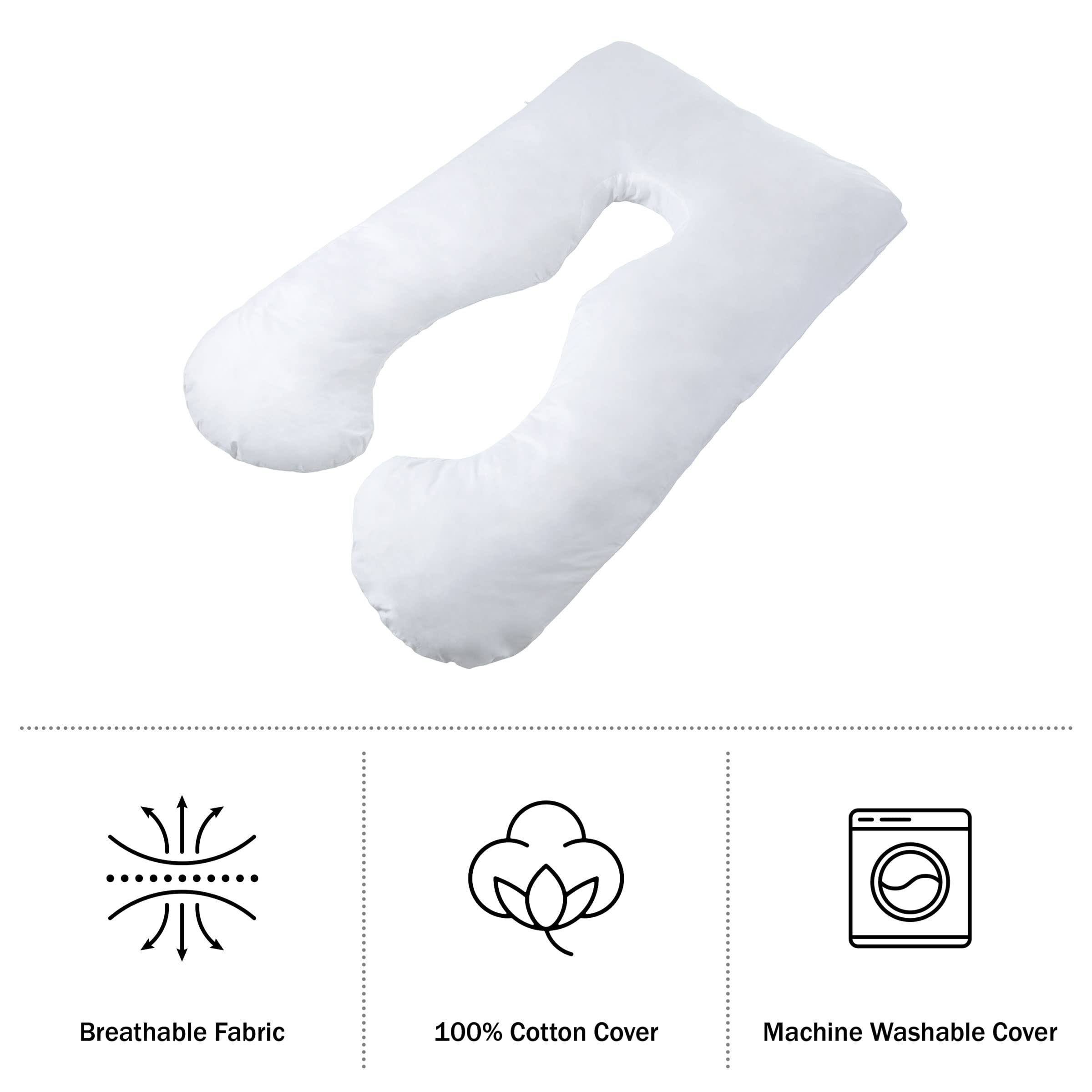 Bluestone Pregnancy, Full Body Maternity Pillow with Contoured U-Shape, Back Support, White