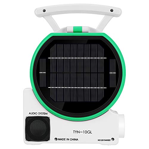 RERBO Multi-Function Solar Fan with Radio/MP3/Table Lamp/Torch/Cell Phone Charging Portable Emergency Outdoor Electric Fan for Camping Fishing and Hurricane (Green)