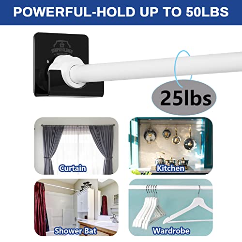 Acrylic Bath Shower Curtain Pole Holder for the Wall Universal No Screw Tension Rod Holder Curtain Rod Retainer 3M Adhesive Closet Rod Support Bracket 2 Piece Square Shower Rod Mount Holder White