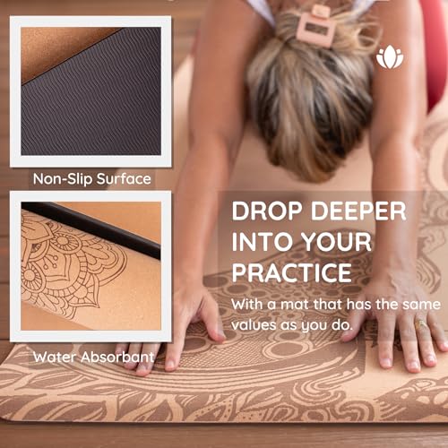 1TERRA Cork Yoga Mat | Durable Sweat Proof Eco-Friendly Exercise Mat with Carrying Strap | 5mm thick (PureAlign)