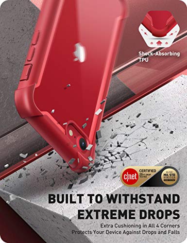 i-Blason Ares for iPhone SE Case 2022 (3rd Gen), [Built-in Screen Protector] Dual Layer Rugged Clear Bumper Case for iPhone SE 2022/ iPhone SE 2020/ iPhone 8/ iPhone 7 (Red)