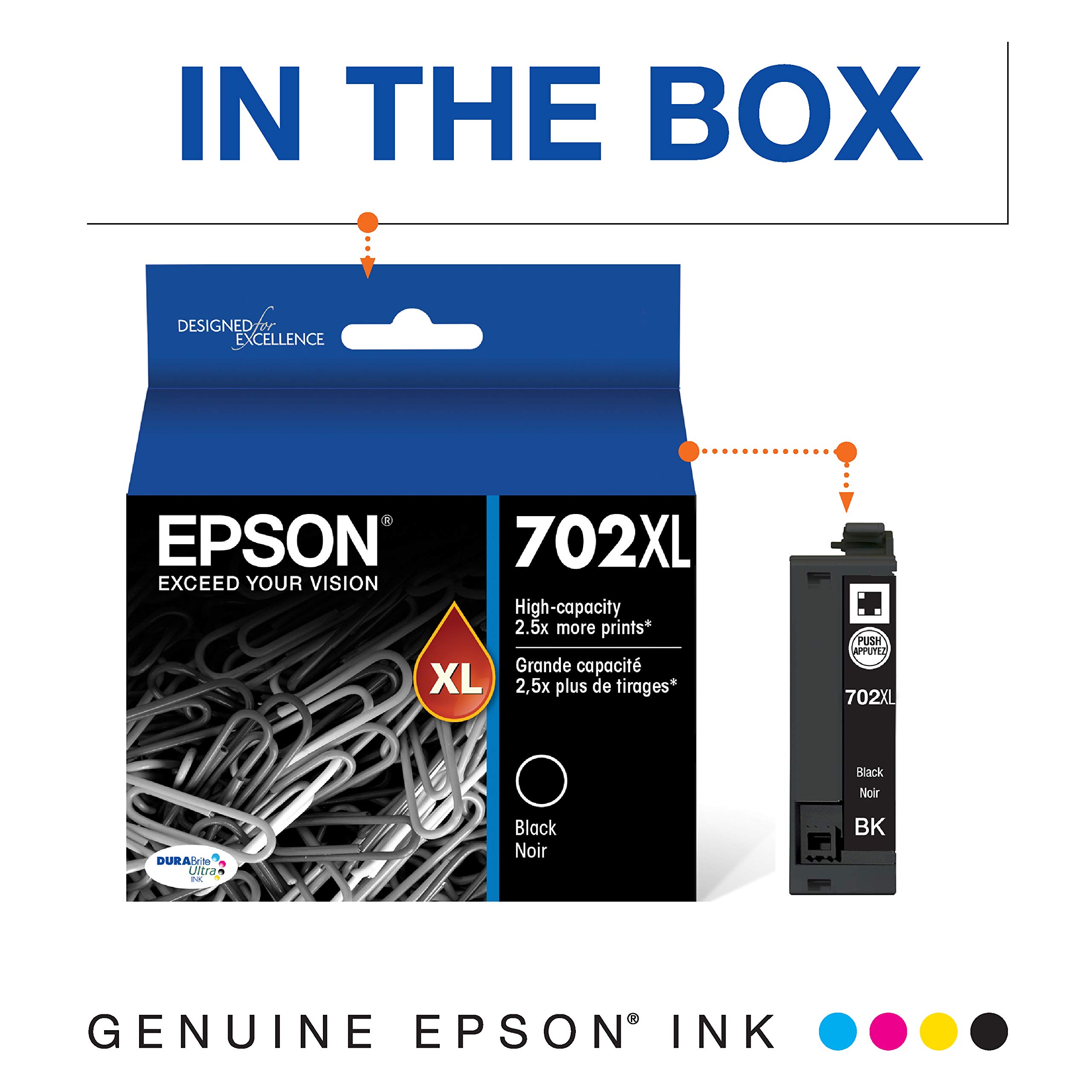 Epson T702120-BCS DURABrite Ultra Black and Color Combo Pack Standard Capacity Cartridge Ink & T702XL120-S DURABrite Ultra Black High Capacity Cartridge Ink