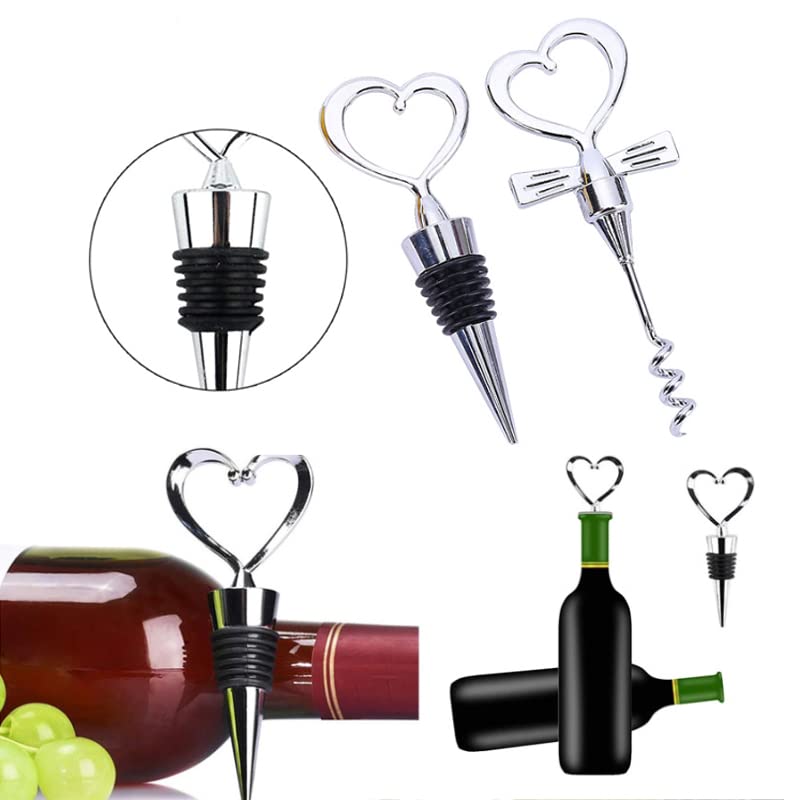 2 Pack Heart Wine Bottle Stopper, BetterJonny Stainless Steel Wine Bottle Stopper and Bottle-opener with Gift Box Packing Handheld Wine Bottle Cork Remover Accessory Tool for Holiday Wedding Party