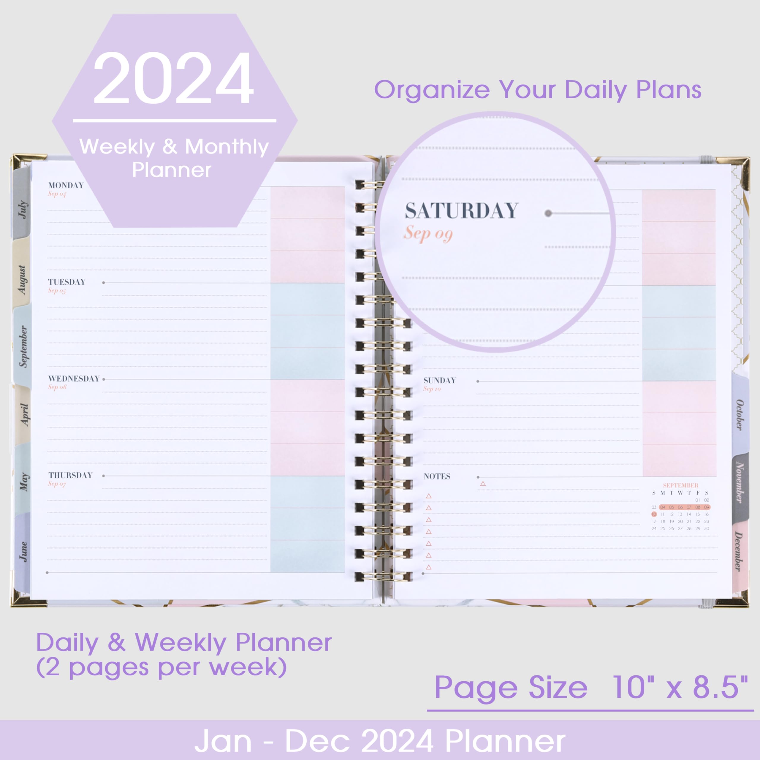 2024 Planner - Weekly & Monthly Planner 2024 with Tabs and Thick Paper, Jan 2024 - Dec 2024, Back Pocket with 15 Notes Pages + Gift Box - 8" x 10"