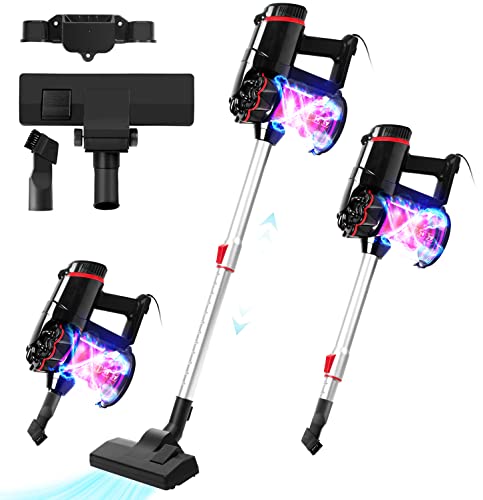Aigostar Corded Vacuum Cleaner, 17Kpa Stick Vacuum Cleaner, 4 in 1 Lightweight Vacuum Cleaner with Washable HEPA Filter, 1L Dust Cup, Corded Stick Vacuum Cleaner for Hard Floor Pet Hair, Black