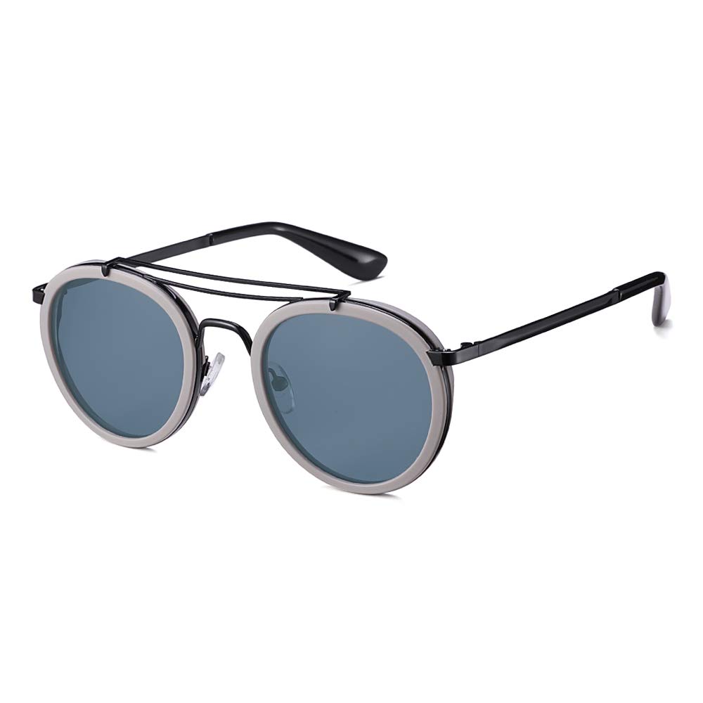 2020 VentiVenti Vintage Steampunk Double Bridge Round Polarized Sunglasses Designer Metal Frame For Women Men Grey Frame/Smoke Lens