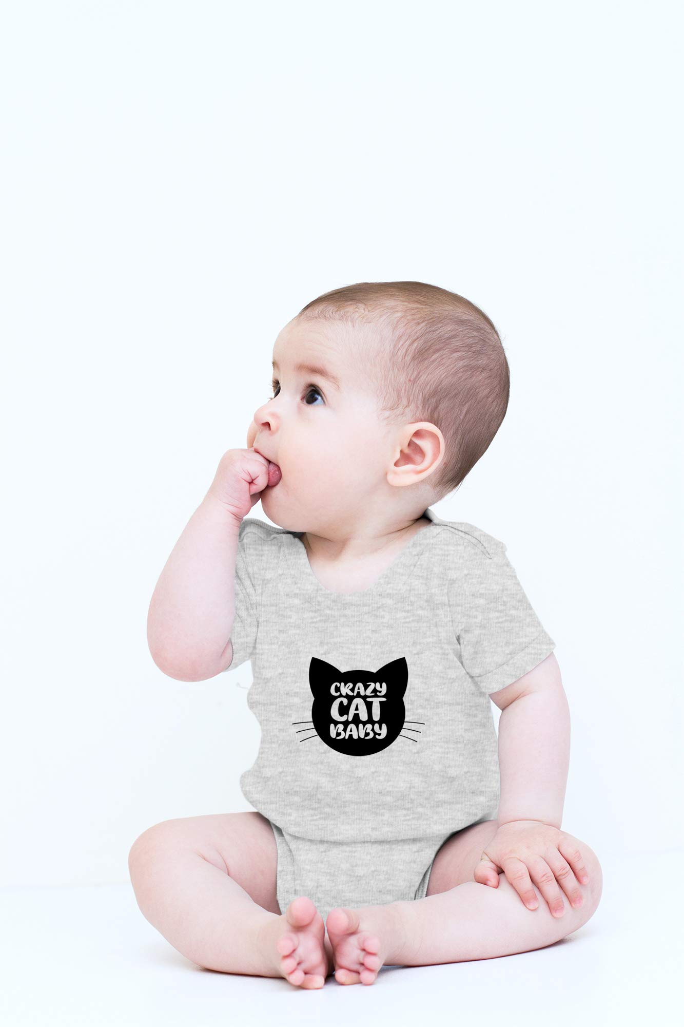 CBTwear Crazy Cat - Baby Bodysuit - Funny Infant Outfit Boy Girl Adorable Unisex Romper Clothing (6 Months, Heather Grey)