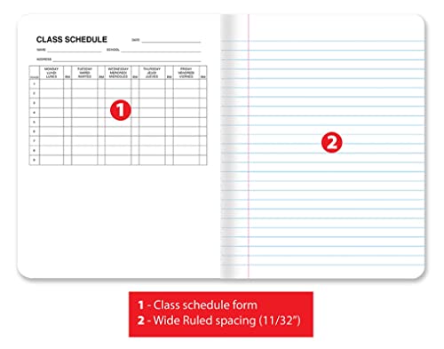 Better Office Products Composition Book Notebook - Hardcover, Wide Ruled (11/32-inch), 100 Sheet, One Subject, 9.75" x 7.5", Assorted Covers: Red, Blue, Green, Purple-4 Pack