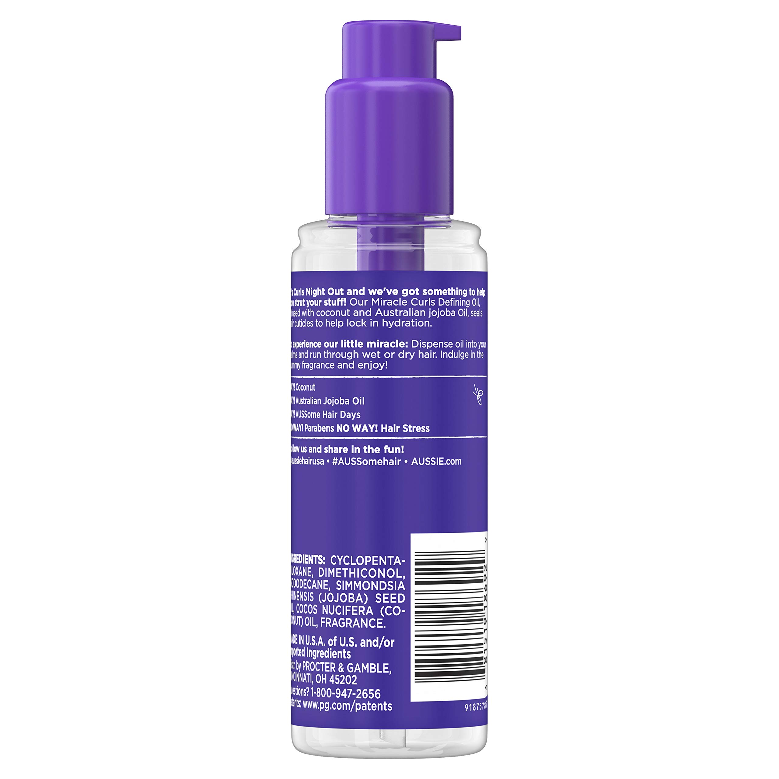 Aussie Miracle Curls Curl-Defining Oil Hair Treatment With Australian Jojoba Oil 3.2 Fl oz, 0.925 Fl oz