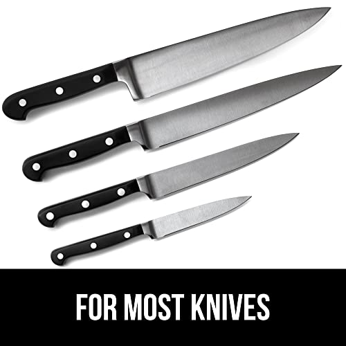 Gorilla Grip Easy to Use Knife Sharpener, 3 Sharpening Options to Help Polish, Sharpen and Repair Kitchen Knives, Restore Dull Blades, Slip Resistant Handle, Professional Chef Quality, Jet Black