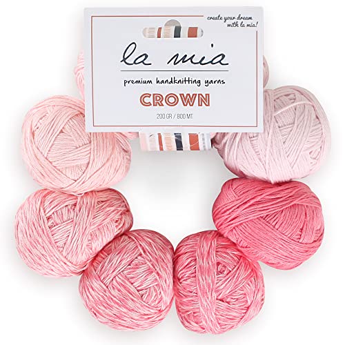 8 Balls La Mia Crown Yarn, Total 7.05 Oz (200 gr), Each 0.88 Oz (25 gr), 800 mt (874 yds), Knitting and Crocheting, 50% Cotton and 50% Acrylic, 2 Weight Fine Yarn, Pink L901