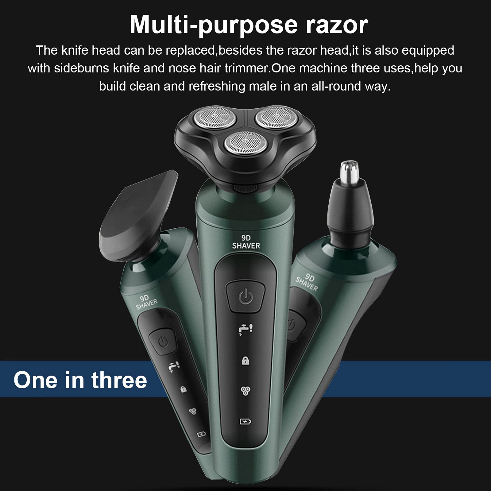 Mens Electric Shaver Washable Razor Multifunctional Beard Trimmer Rotary Shaver Cordless Sideburn Trimmer Nose Trimmer Wet Dry Shaver Waterproof USB Rechargeable 3 in 1(3 in 1)