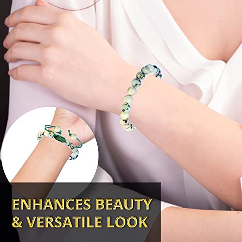 Adjustable Crystal Bracelet β Kiwi Jasper Gemstone Bead Bracelet β Chic Gemstone Bracelet for Men and Women β 8mm Round Healing Crystal Bead Bracelets (Kiwi Jasper)