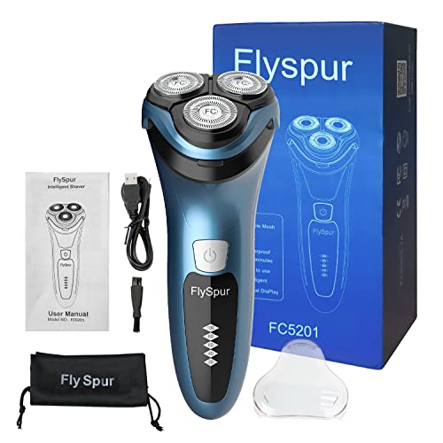 Electric Razor for Men,FlySpur Shaver Rotary Cordless Beard Pop-trimmer Wet Dry Shaver IPX7 100% Waterproof with Time Display