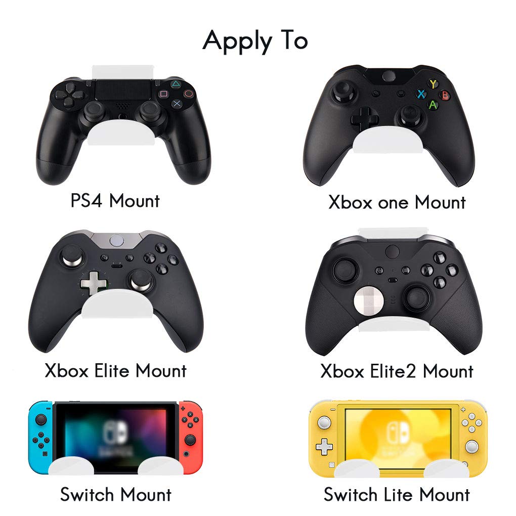 2 Pack Game Controller Wall Mount Holder, Acrylic Stand Hanger with Improved Adhesive Tape Sticker for Xbox One/Elite/ PS4/PS5/Nintendo Switch/Pro/Lite, Universal Gamepad/Headphone Organizer (White)