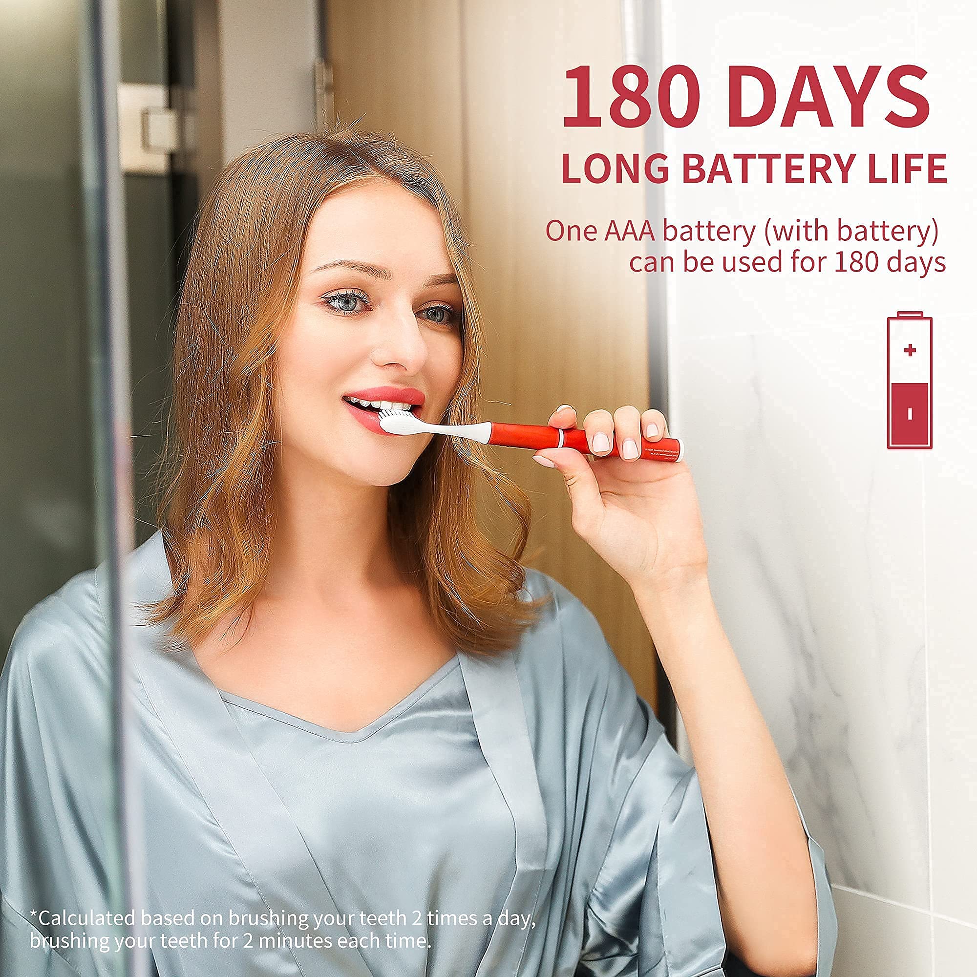 Flexforce Electric Toothbrush with AAA Battery Replaceable Battery Metal Toothbrush Handle Replaceable Toothbrush Head, V1, 2 Count