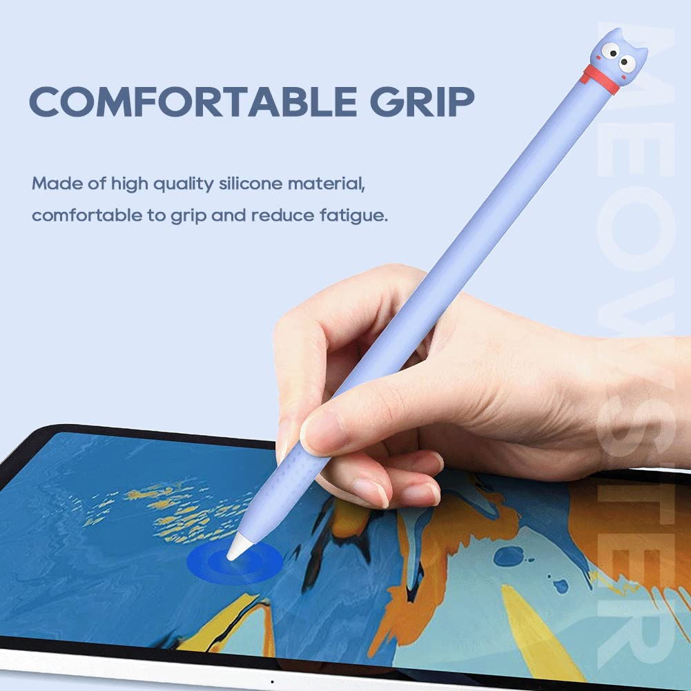 Meowster Case for Apple Pencil 1st Generation iPencil Case Soft Silicone Sleeve Cute Cat Design Holder Protective Cover Accessories Compatible with iPad Pencil 1st Gen (Black)