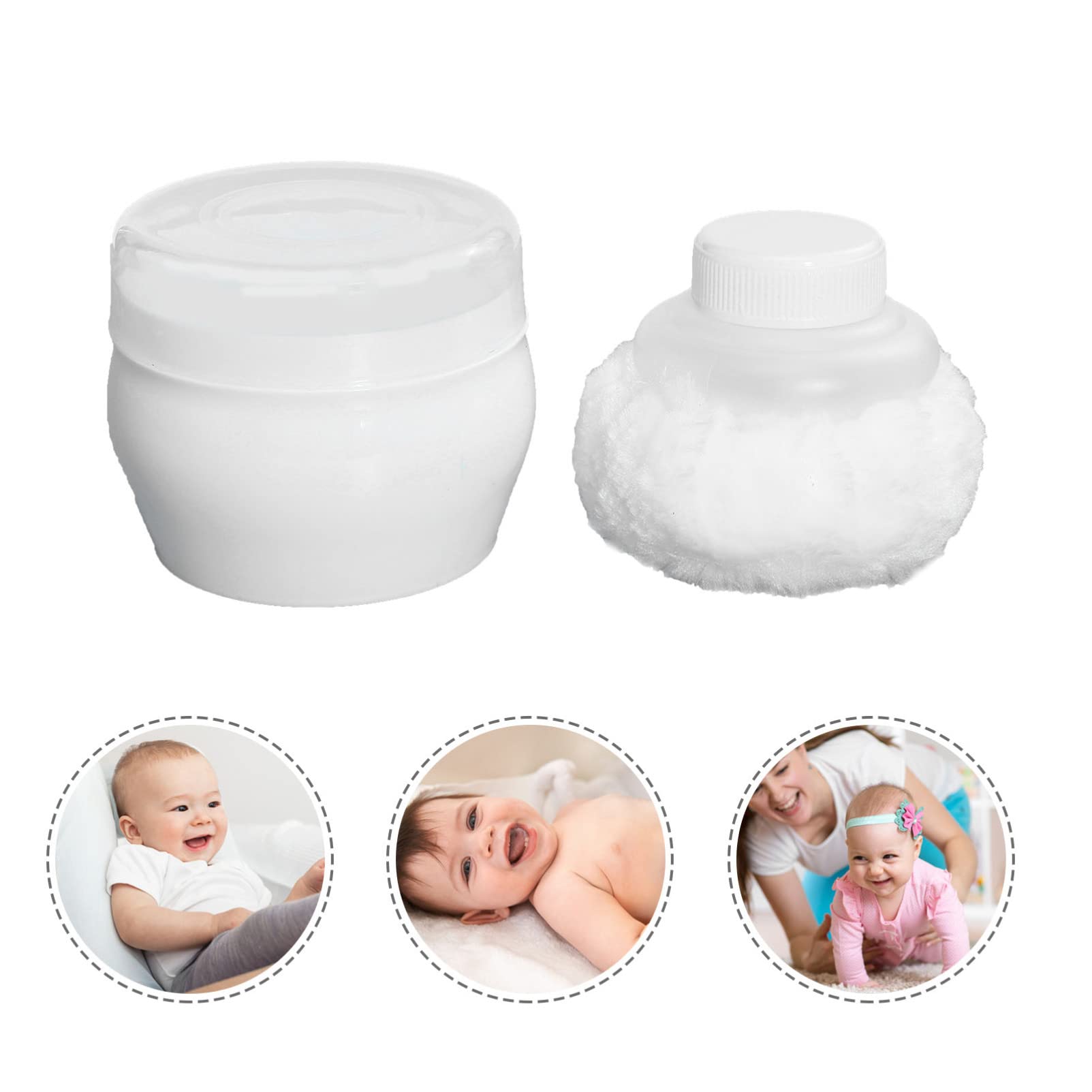 2 Sets Powder Puff Soft Face Body Powder Puff Sponge Box Case Comfortable After Shower Powder Puff Cosmetic Container for Newborn Use White